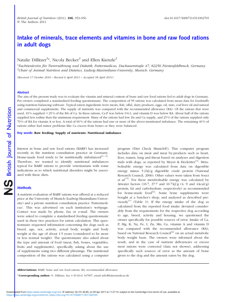 Intake of minerals, trace elements and vitamins in bone and raw food rations | PDF | Vitamin ...