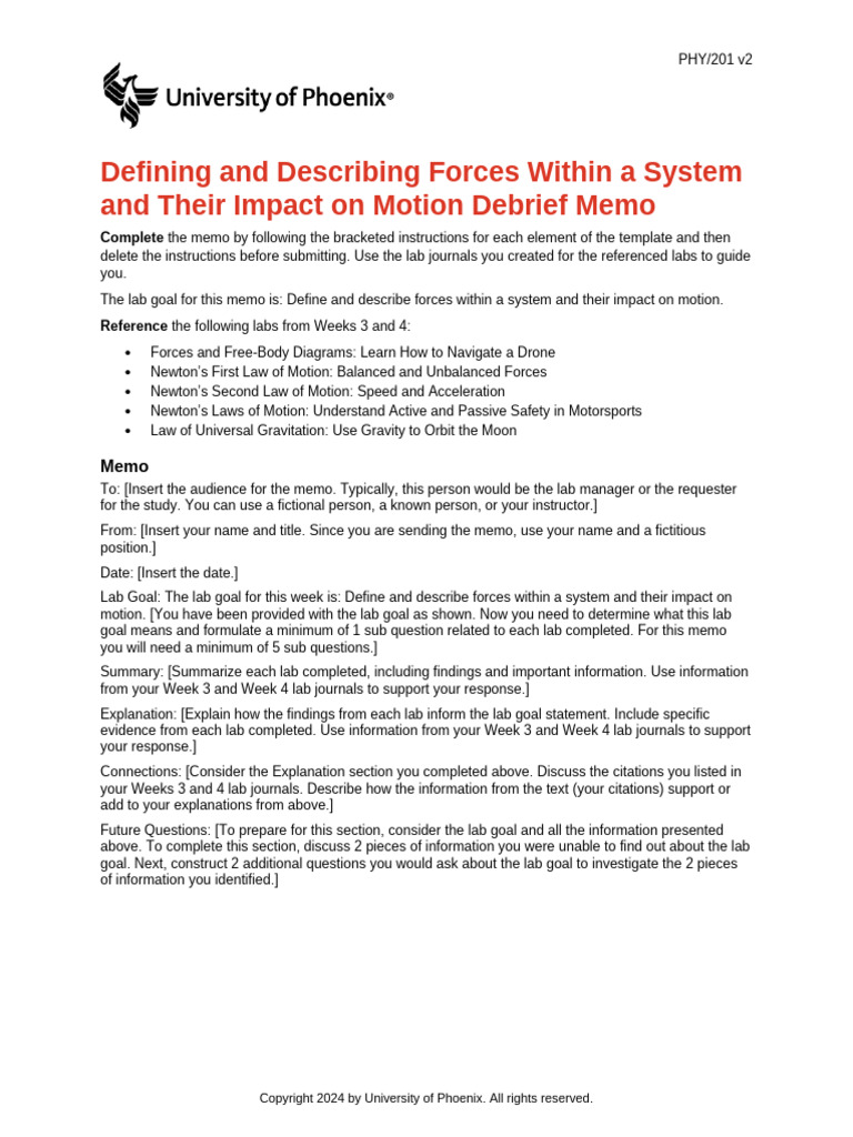 Phy201 v2 wk4 Debrief Memo Template | PDF | Force | Newton's Laws Of Motion