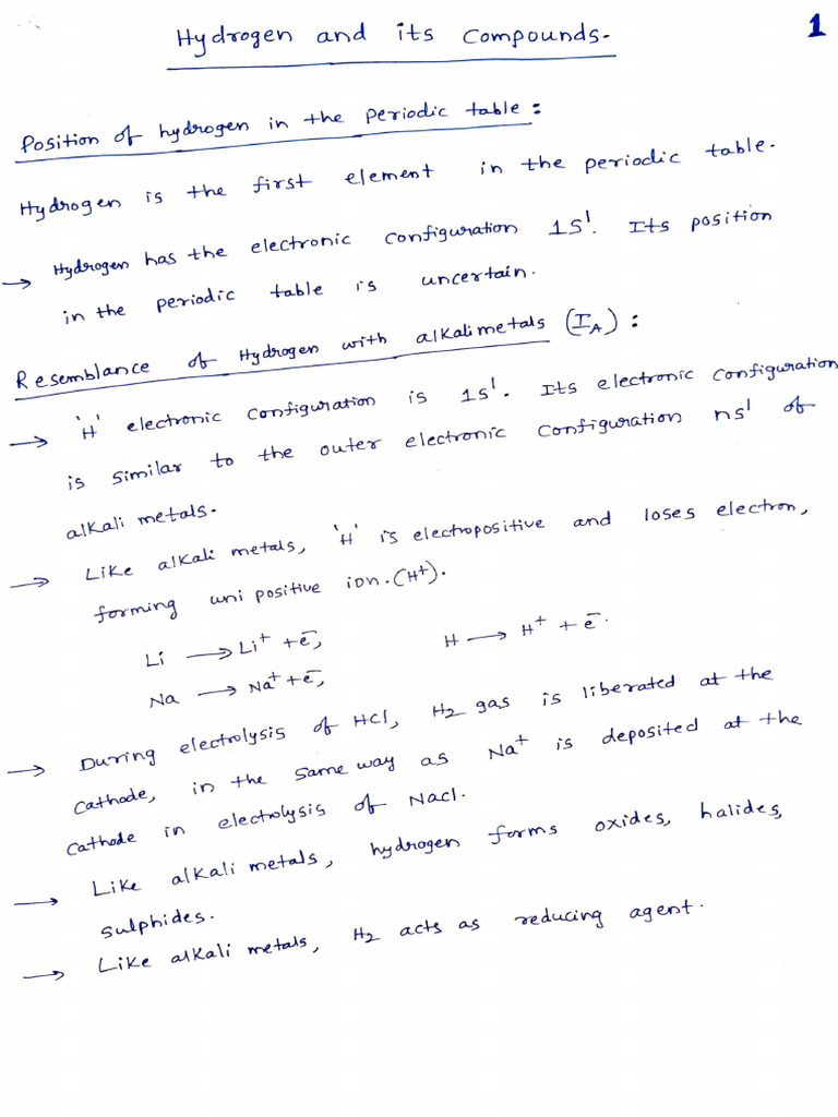 Hydrogen Class Notes | PDF