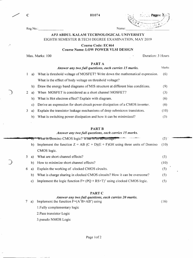 s8 Ec Low Power Vlsi Design May 2019 | PDF