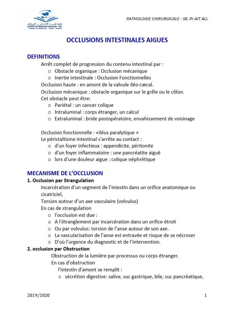 Occlusions Intestinales Aigues : Diagnostic et Traitement | PDF ...