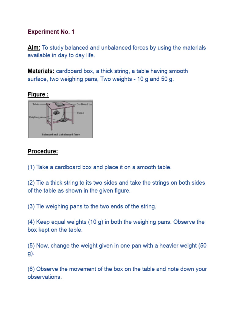 Experiment 1 _ Balanced & unbalanced force | PDF