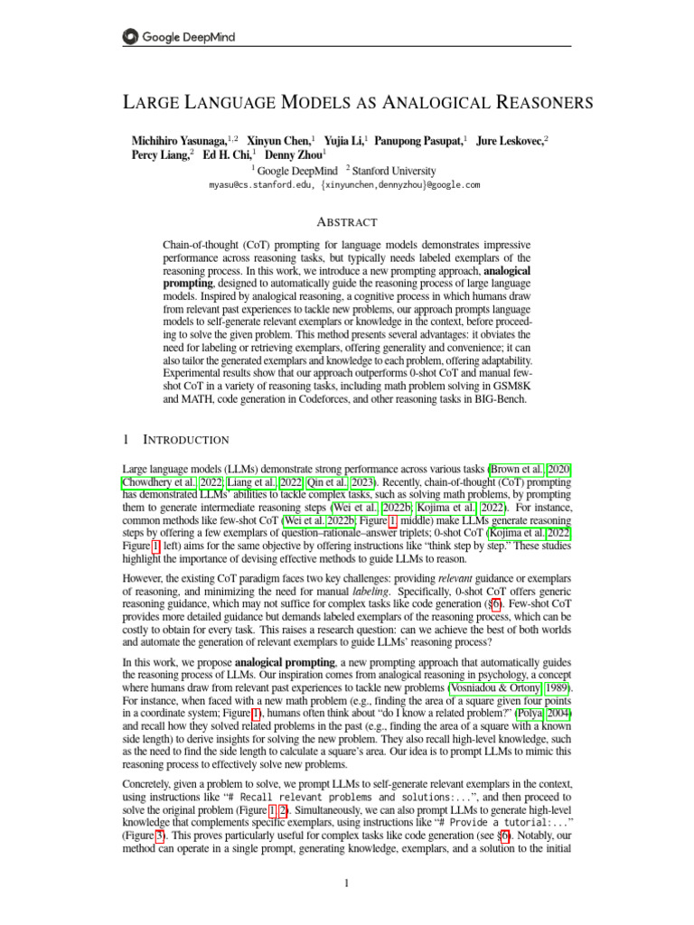 Large Language Models As Analogical Reasoners | PDF | Mathematics | Reason