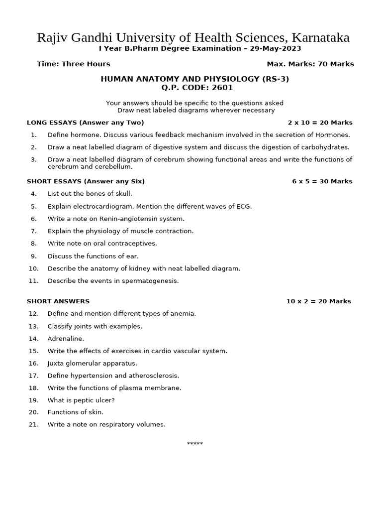 Pharm - 2601 - Human Anatomy and Physiology - Apttp (May-2023) - May ...