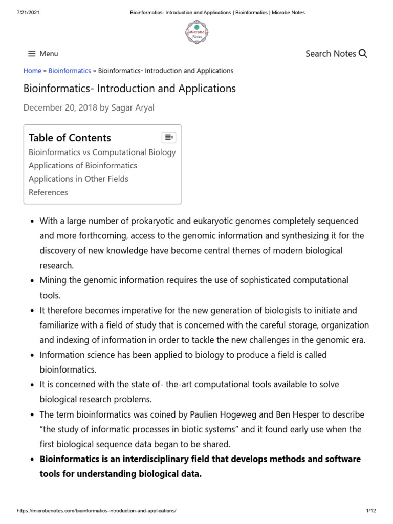 Bioinformatics: Key Applications Overview | PDF | Bioinformatics | Computational Biology