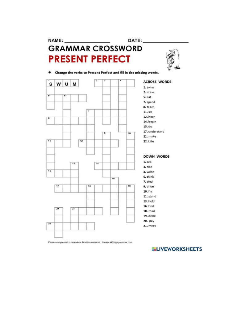 Past Participle Verbs Crossword | PDF