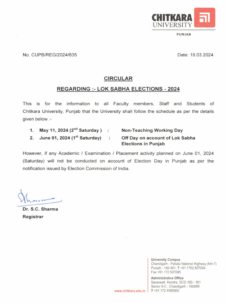 Circular 20240320152927 Circular For Election Day 2024 | PDF
