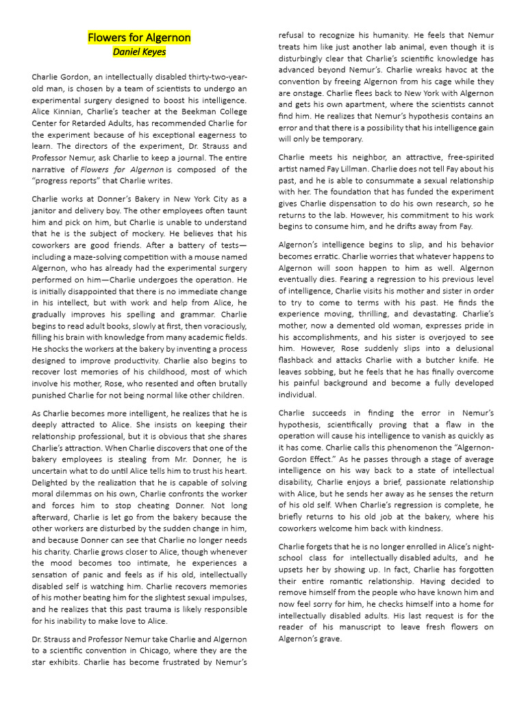 Flowers For Algernon | PDF