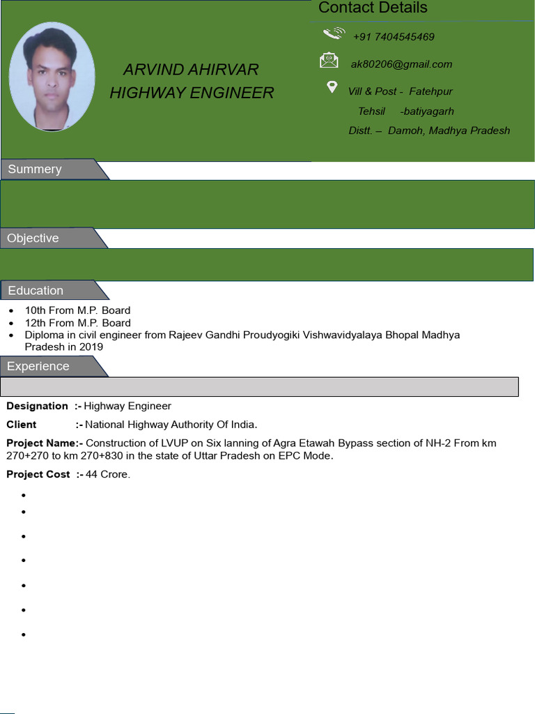 curriculam vitae Arvind (3) | PDF | Specification (Technical Standard)