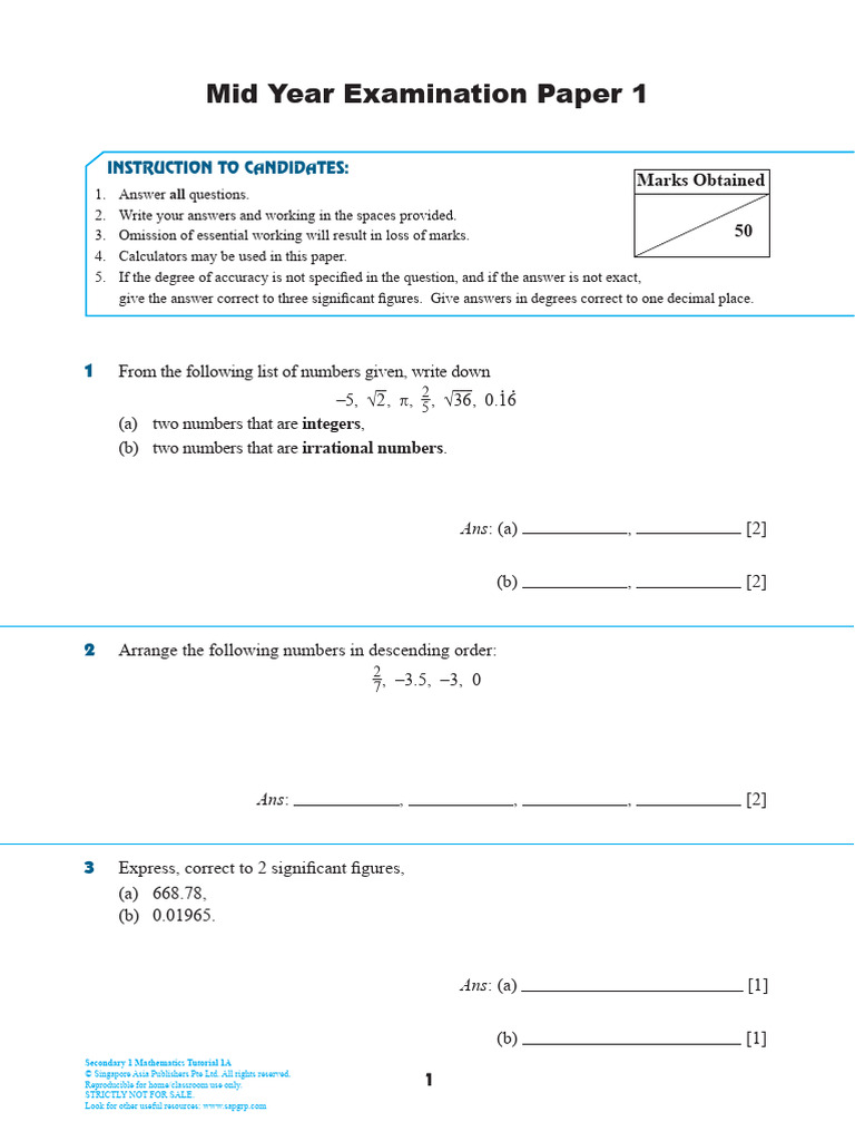 MATH FOR GRADE 7(1)_MID YEAR EXAM | PDF | Significant Figures | Numbers