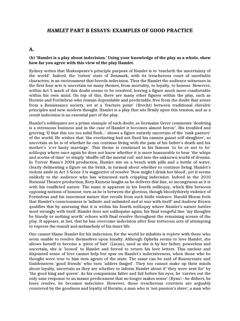 HAMLET_PART_B_ESSAYS_examples_of_good_practice | PDF | Hamlet