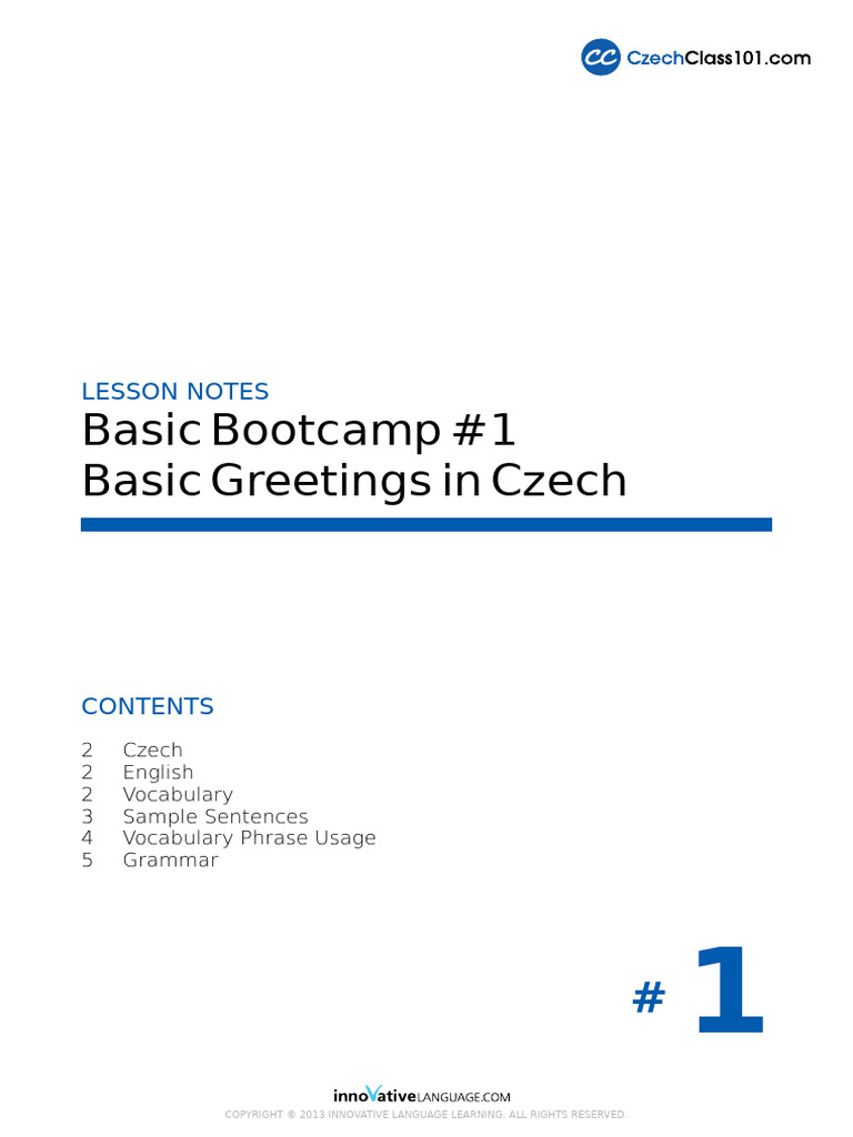 Basic Bootcamp #1 - Basic Greetings in Czech - Lesson Notes | PDF ...