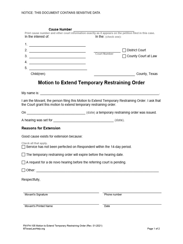 Extend Temporary Restraining Order | PDF | Restraining Order
