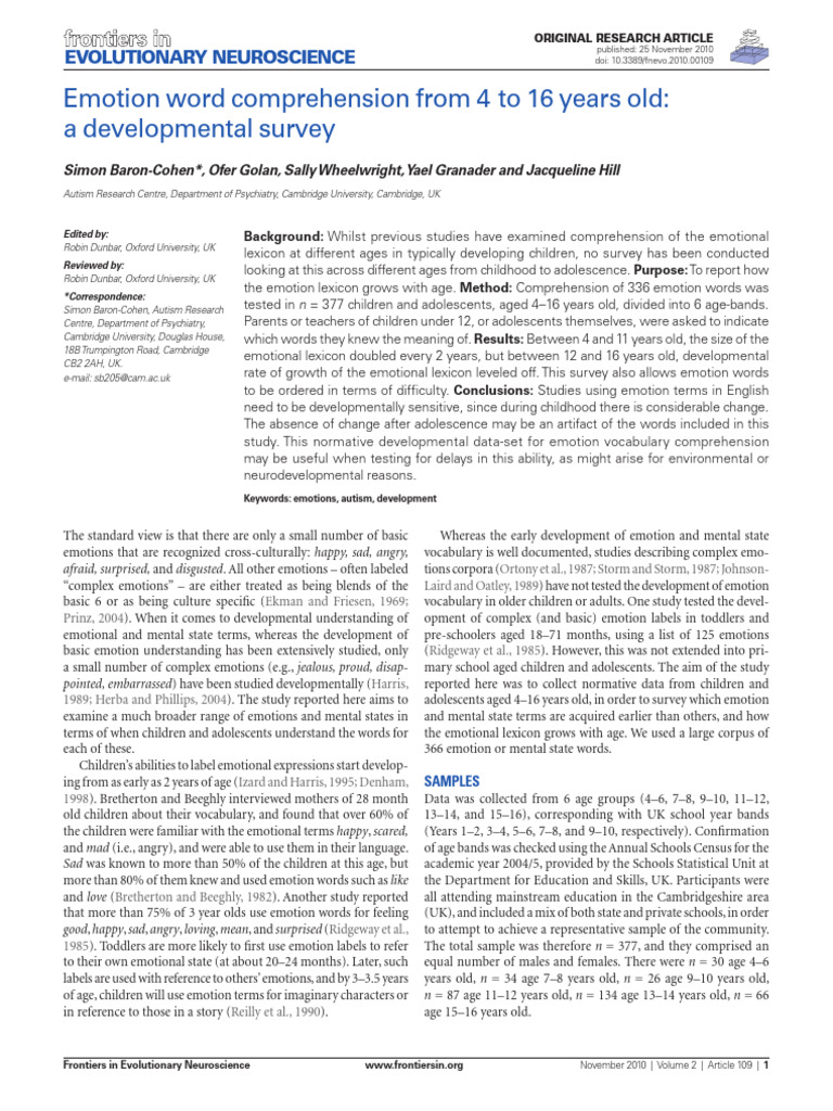Development of Emotion Vocabulary in Youth | PDF | Emotions | Adolescence