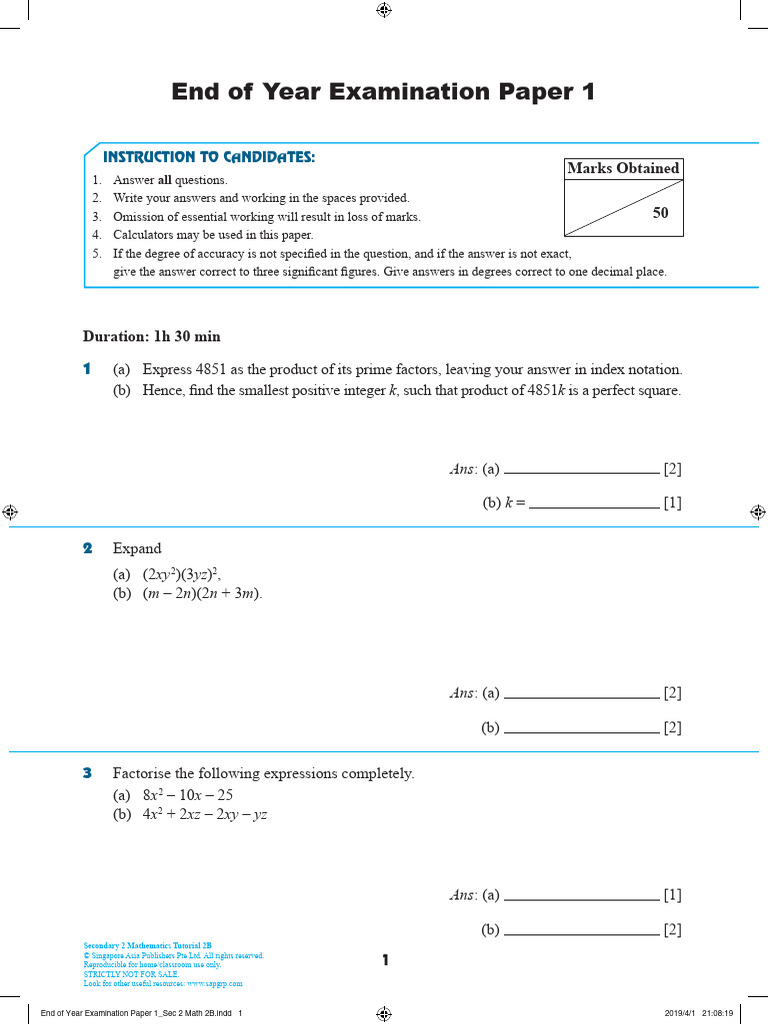 Secondary 2 Math Tutorial 2B Solutions | PDF | Sphere | Mathematics