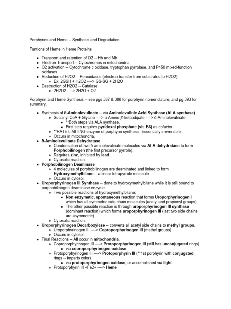 Porphyrins and Heme - Synthesis and Degradation | PDF