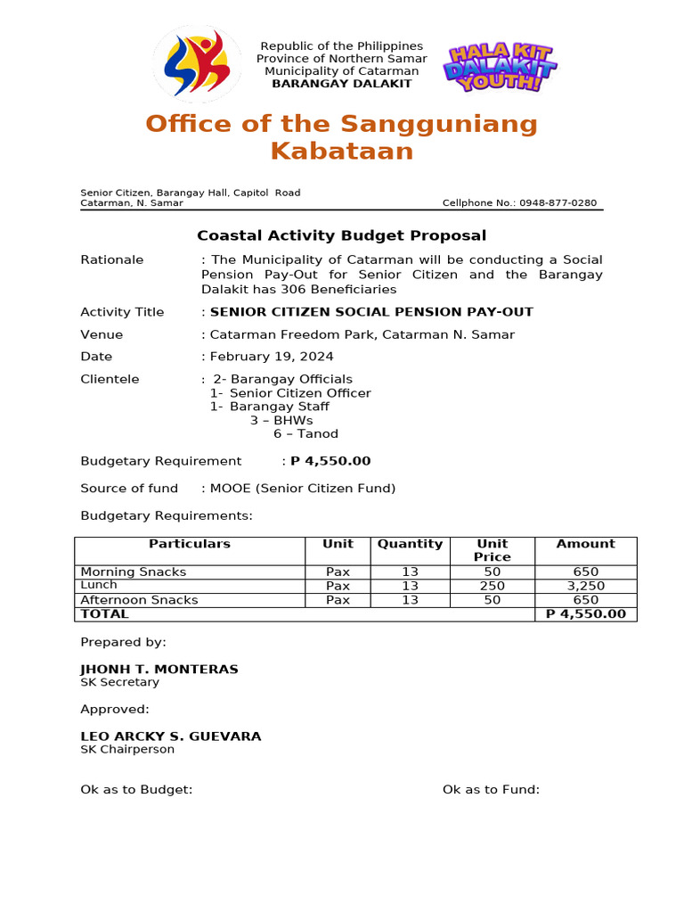 1 SK Budgetary Proposal Sample | PDF