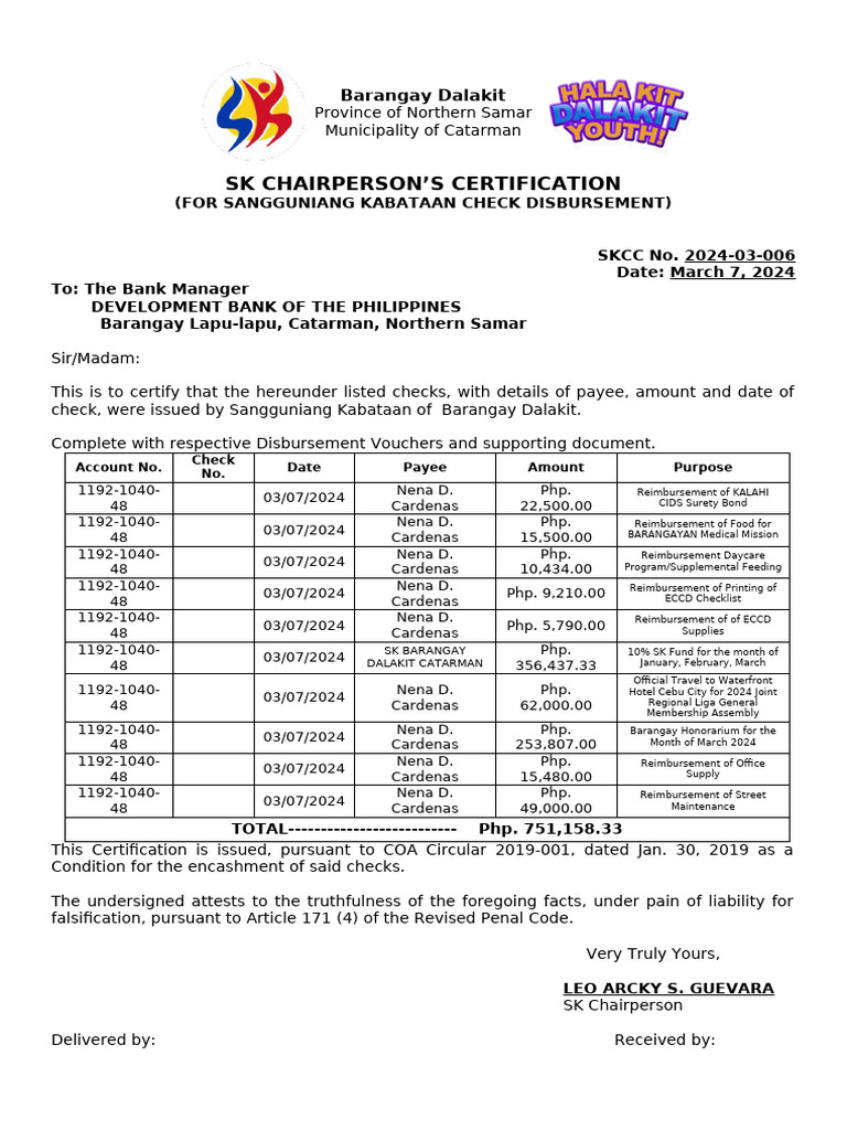 4 SK Chairperson's Certification Form | PDF