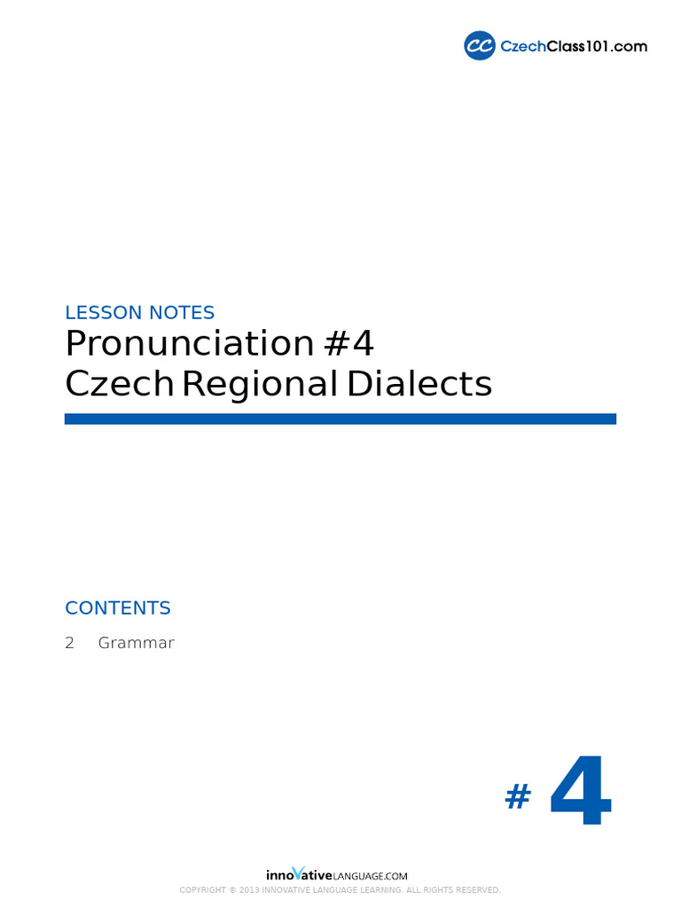 Pronunciation #4 - Czech Regional Dialects - Lesson Notes | PDF ...