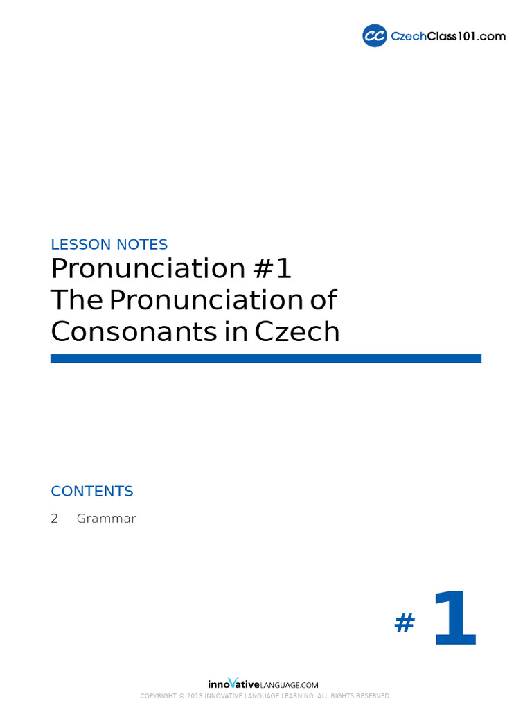 Pronunciation #1 - The Pronunciation of Consonants in Czech - Lesson ...