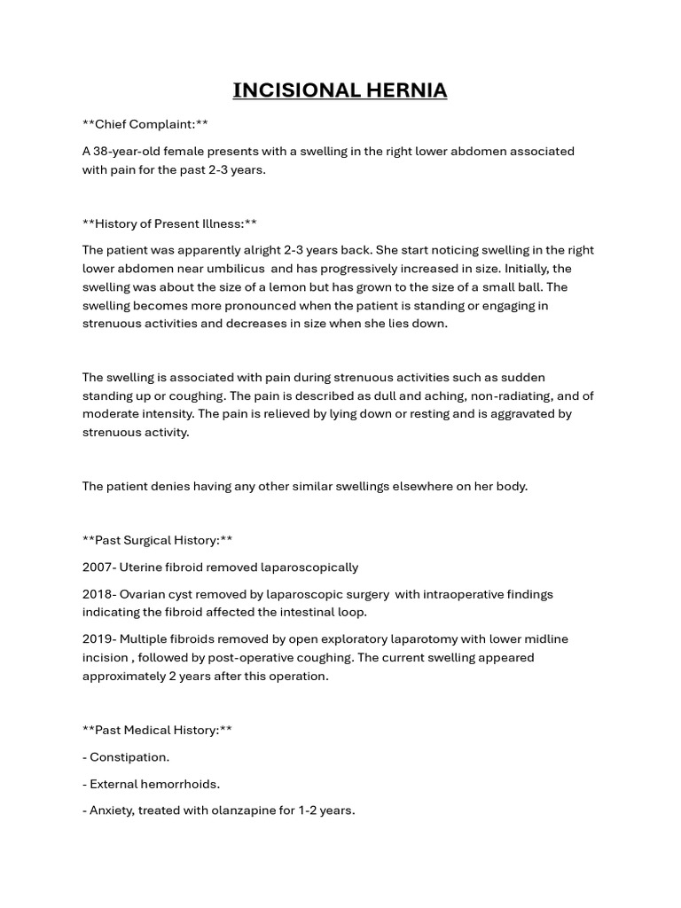 Incisional Hernia Case Presentation | PDF | Symptoms And Signs ...