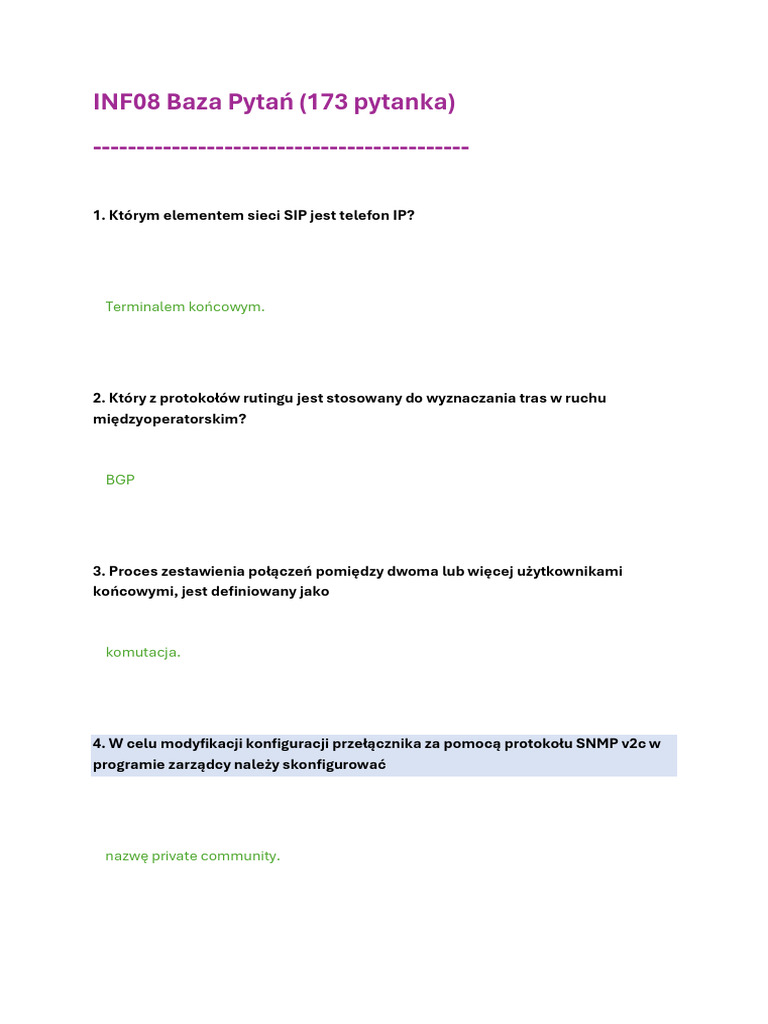 INF08 Baza Pytań: (173 Pytanka) | PDF