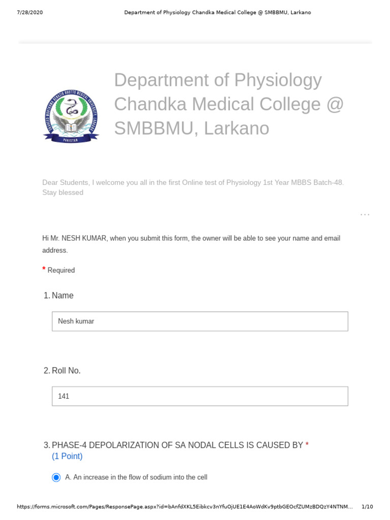 Department of Physiology Chandka Medical College at SMBBMU, Larkano ...