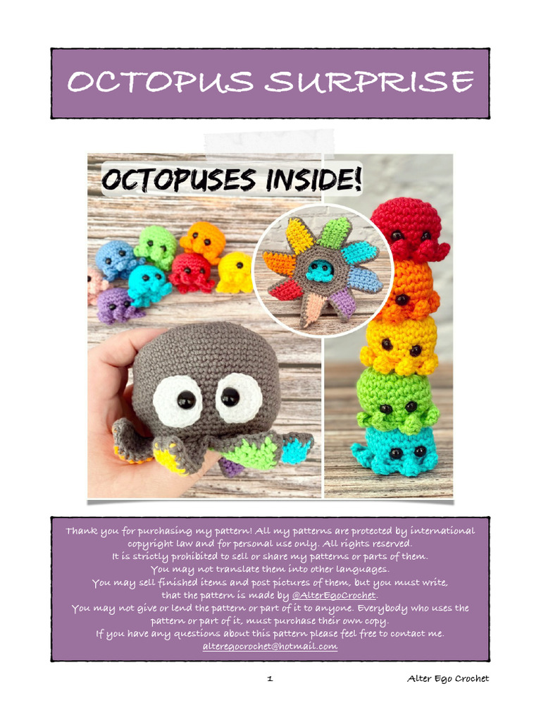 Octopus Surprise - Alter Ego Crochet - English | PDF | Crochet | Ropework