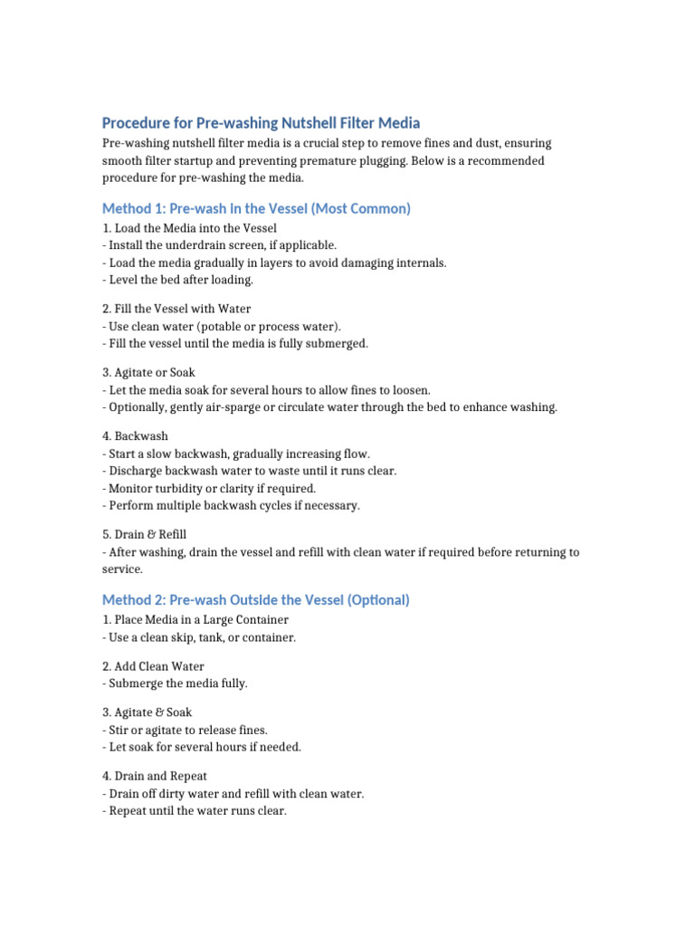 Pre-Washing Nutshell Filter Media Procedure | PDF