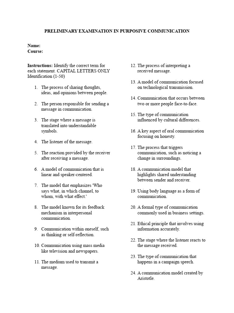 Purposive Communication Exam Guide | PDF | Communication | Learning