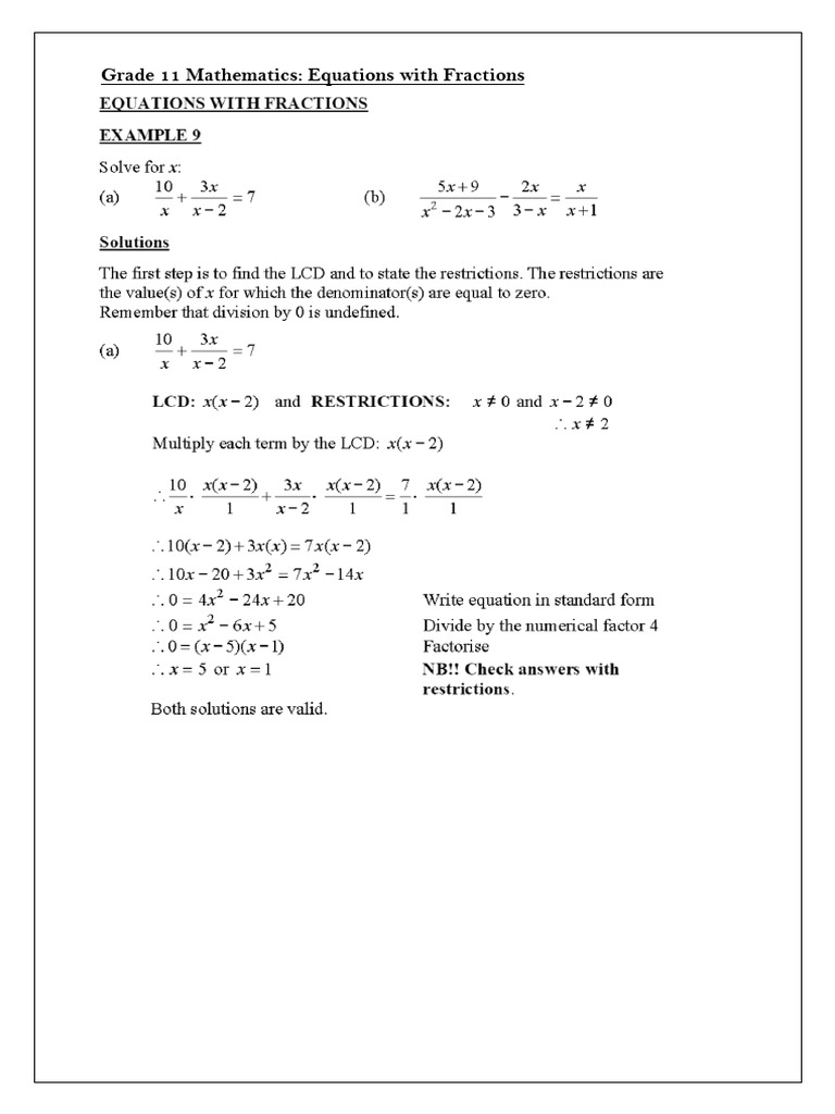 Equations With Fractions | PDF