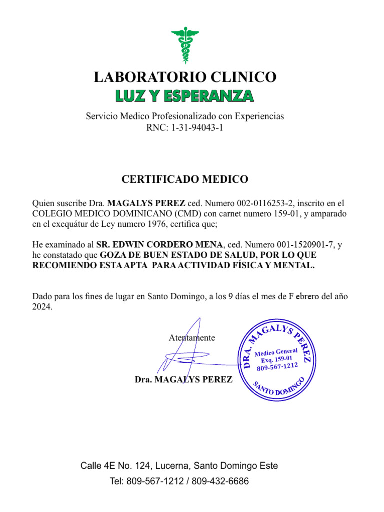 CERTIFICADO MEDICO Edwin | PDF