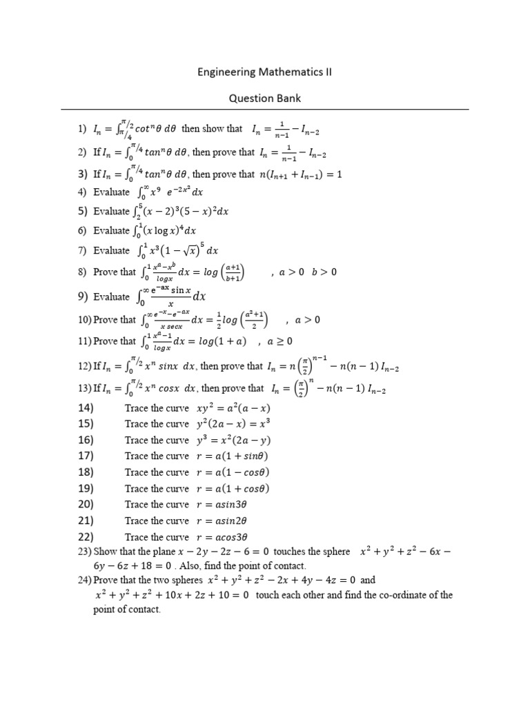 ENGINERRING MATHEMATICS II QUESTION BANK | PDF