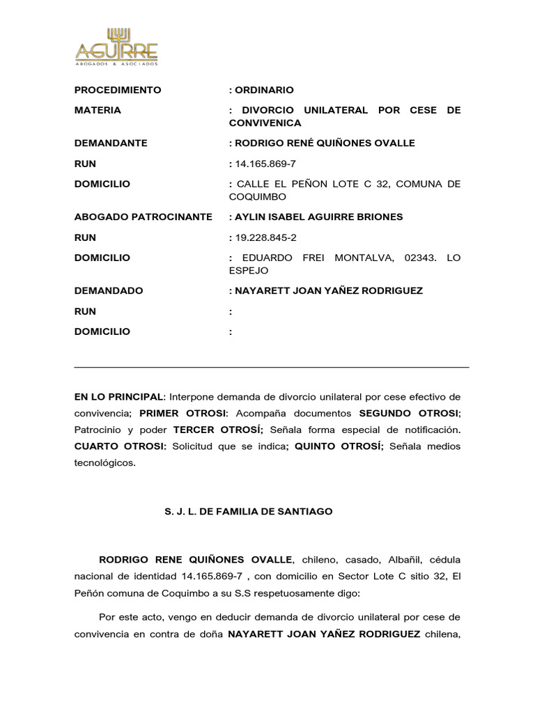 Divorcio Unilateral | PDF | Divorcio | Instituciones sociales