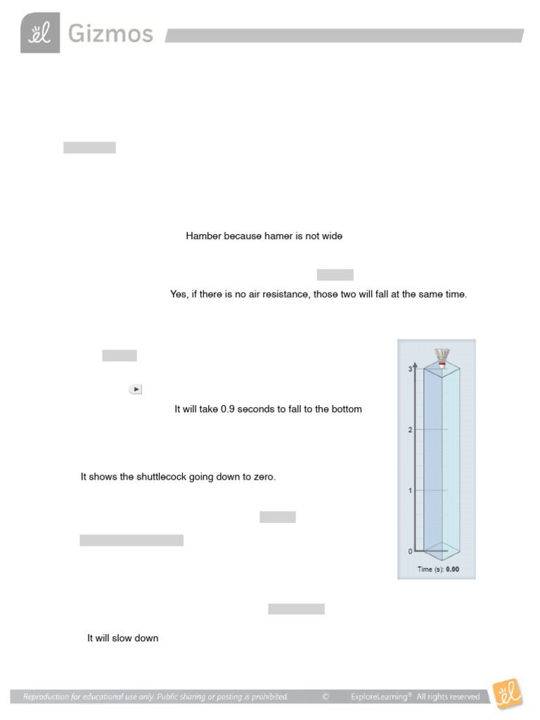 Free Fall Gizmo Worksheet | PDF | Velocity | Acceleration
