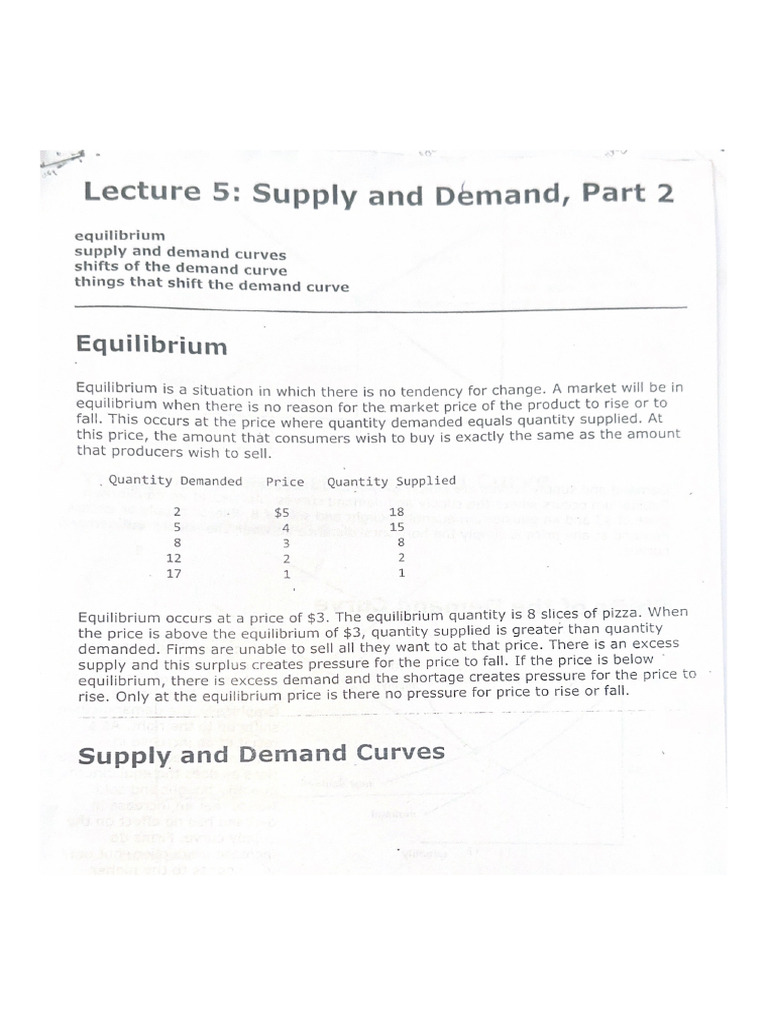 Lecture 5 Supply and Démand, Part 2 | PDF