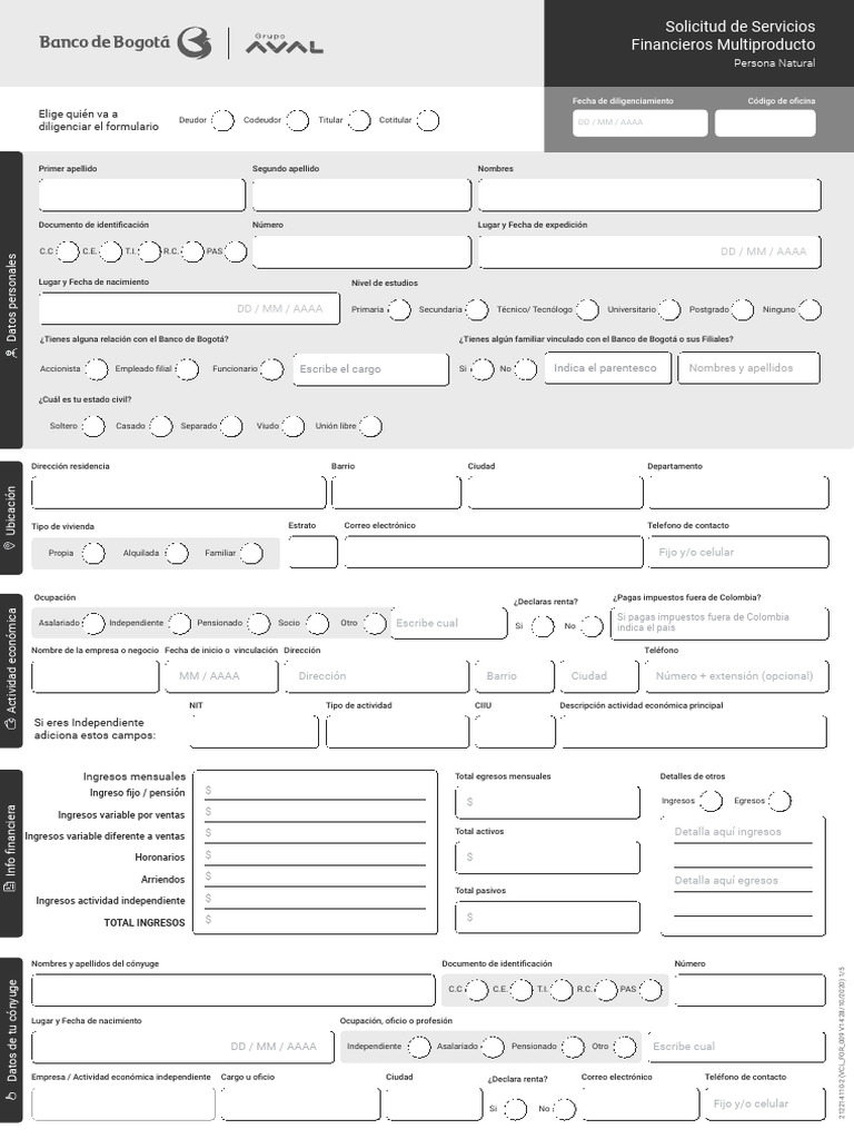 Formulario de Solicitud de Servicios Financieros | PDF | Bancos ...