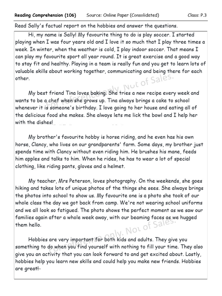 P3 Reading Comprehension | PDF