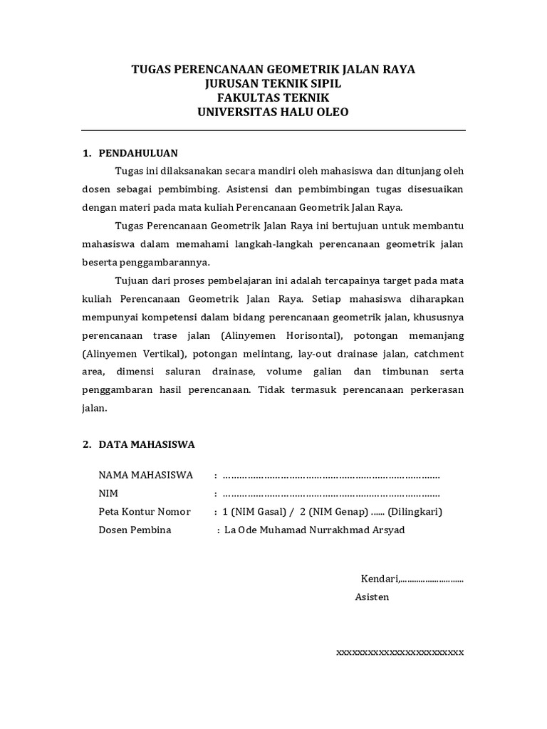 Tugas Besar Perencanaan Geometrik Jalan Raya 2025 | PDF