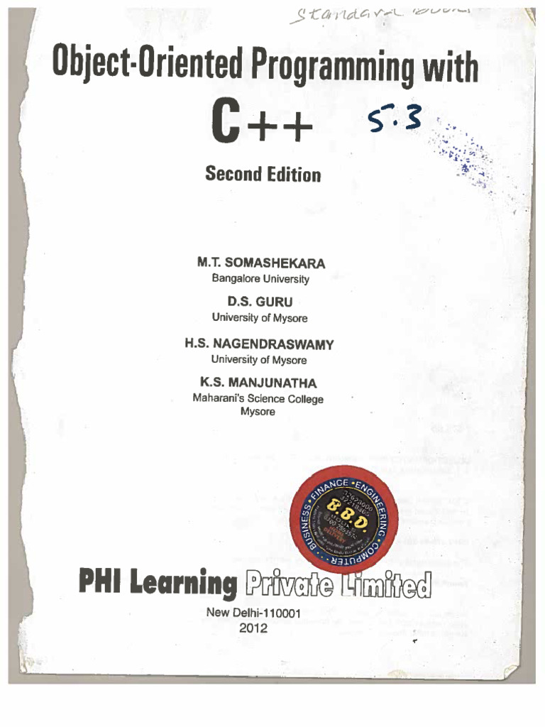 M.T.somashekar, D.S.guru, K.S.manjunatha - Object Oriented Programming With C+. 2-PHI Learning ...