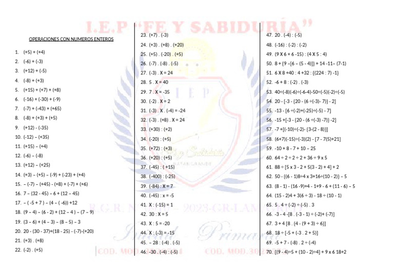Operaciones Con Numeros Enteros | PDF
