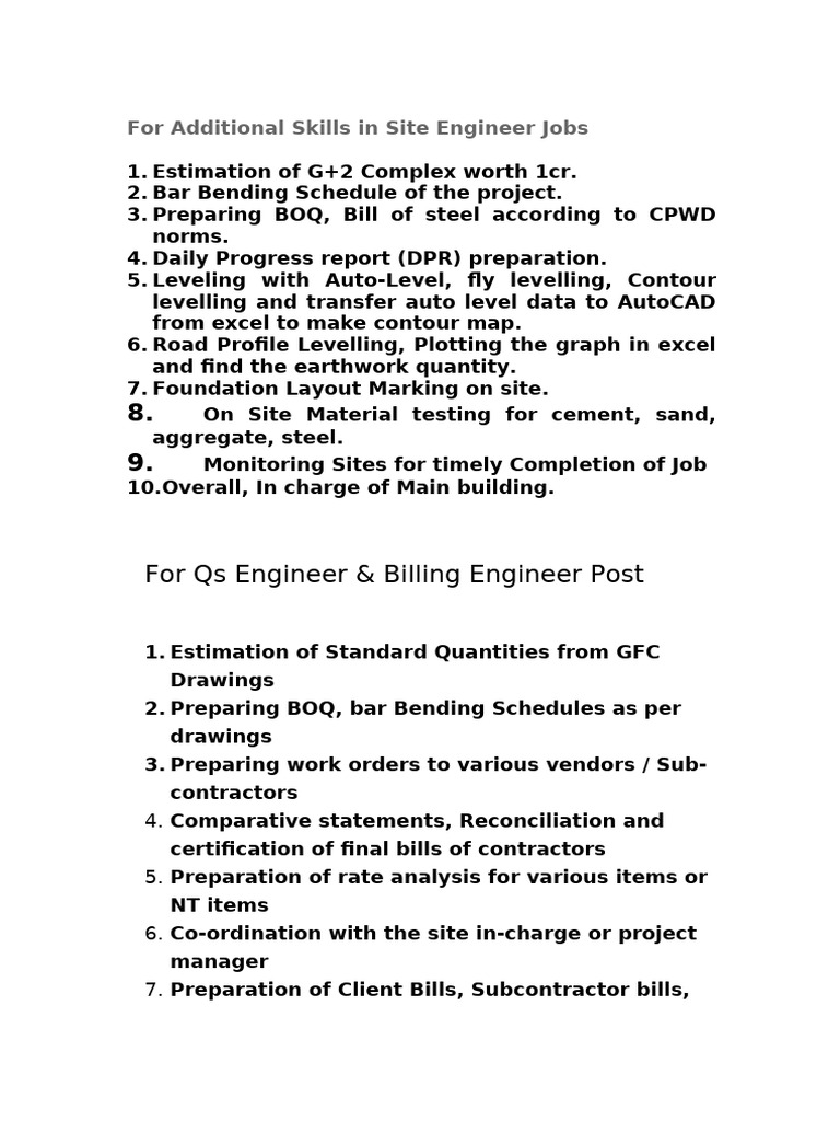 04-Additional Skills in Site Engineer Jobs | PDF