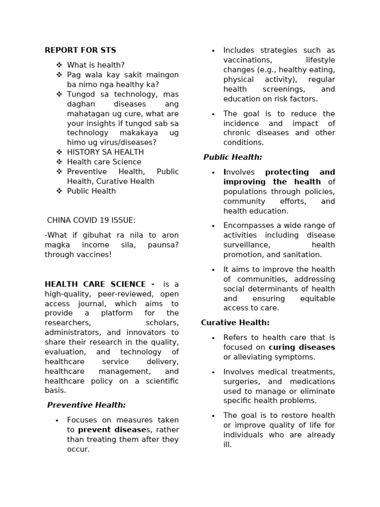 Report For STS: Public Health | PDF | Public Health | Medicine