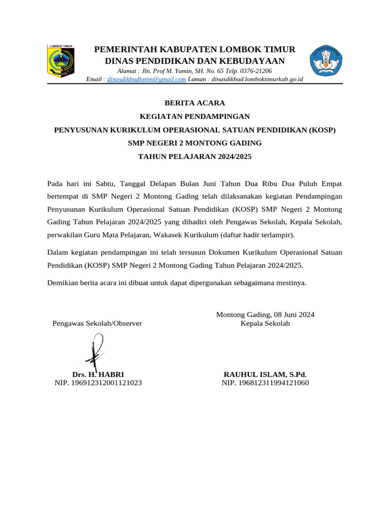 Berita Acara Pendampingan KOSP | PDF