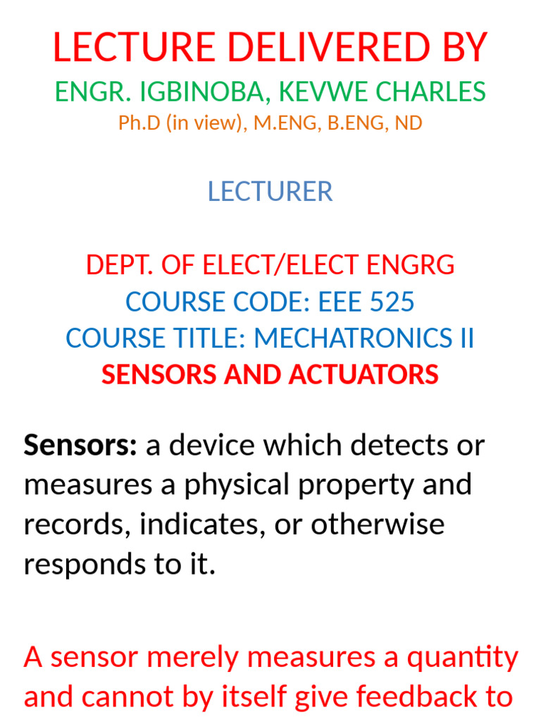 Sensor and Actuators Lecture. | PDF | Electric Motor | Actuator