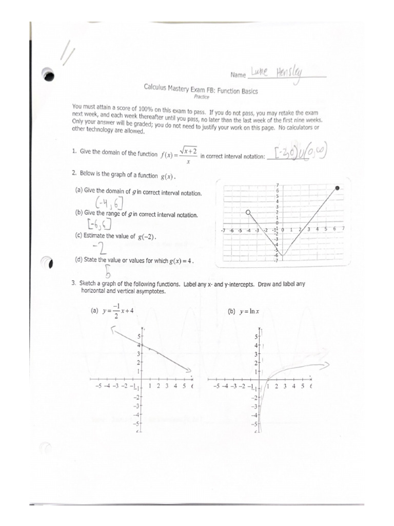 Calculus Mastery Exam FB - Function Basics | PDF