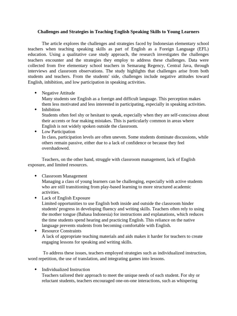 Teaching English Speaking Skills Challenges | PDF | English As A Second ...