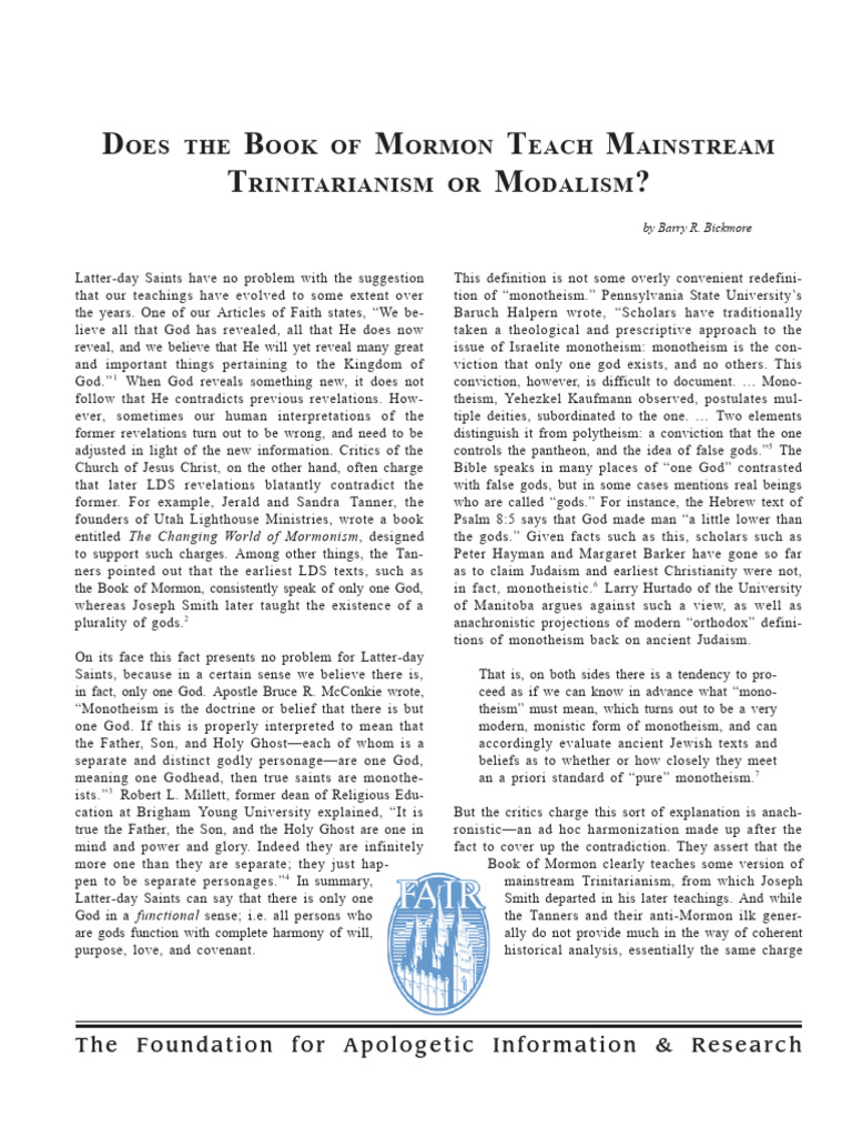 Bickmore Book of Mormon Trinitarianism or Modalism | PDF | God The ...
