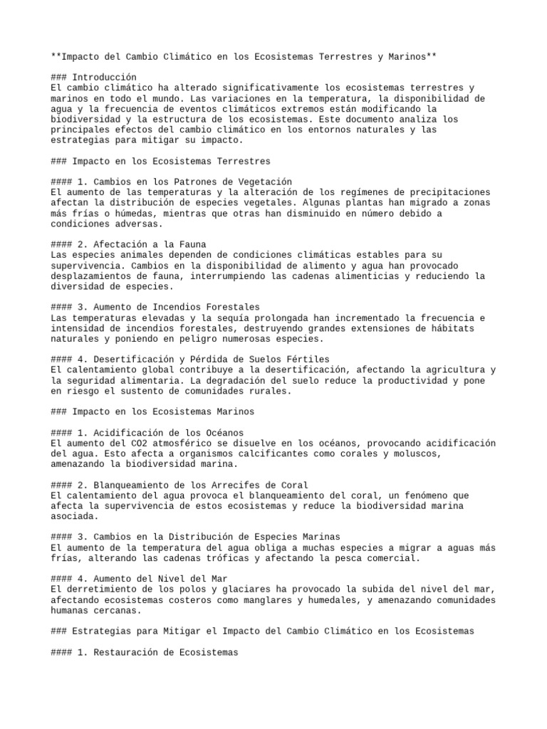 Impacto Del Cambio Cllimático en Los Ecosistemas Terrestres y Marinos ...