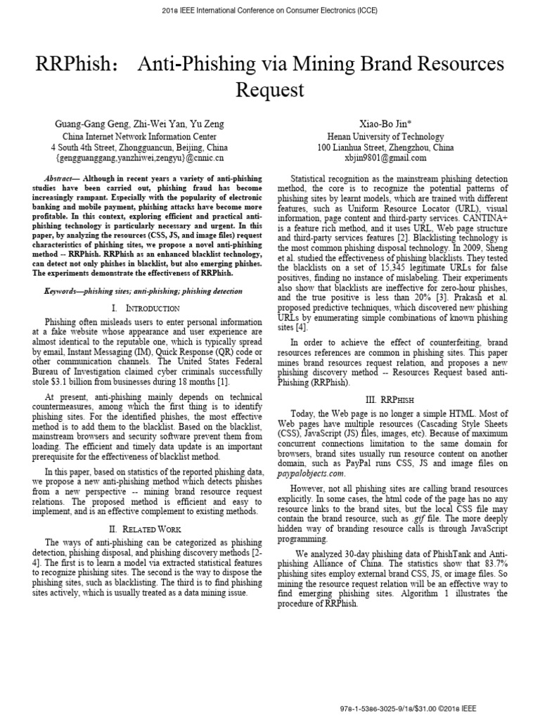RRPhish Anti-Phishing Via Mining Brand Resources Request | PDF ...